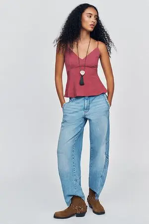 PILCRO Kaye Mid Rise Barrel Leg Jeans - Light Denim
