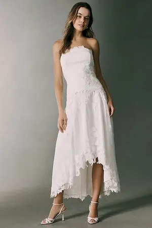 Bhldn Strapless Lace High-low Maxi Dress