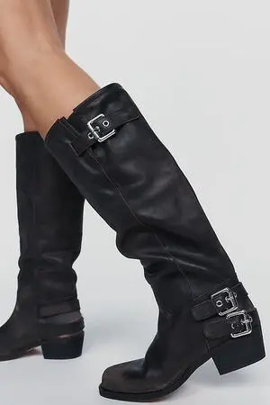 SILENT D Demi Leather Buckle Boots - Black
