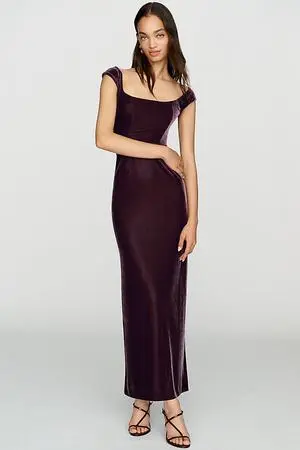 Anthropologie Bhldn Velvet Cap Sleeve Maxi Dress - Chocolate