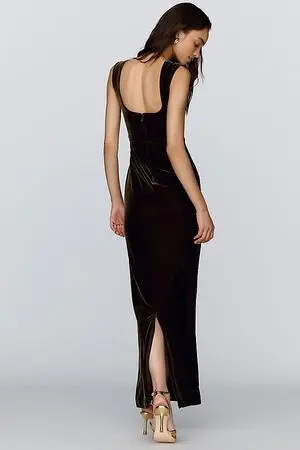 Anthropologie Bhldn Velvet Cap Sleeve Maxi Dress - Olive