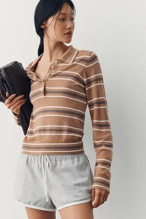 Varley Mayra Knit Polo Top - Camel