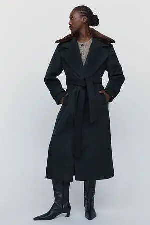 ALIGNE George Faux Fur Collared Wrap Coat Jacket
