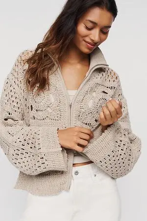 Anthropologie Claret Crosette Cotton Wool Blend Cardigan - Camel