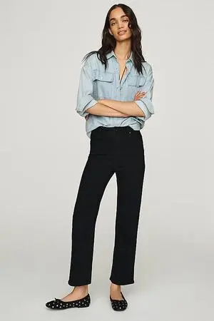 Paige Anessa High Rise Straight Jeans - Black Shadow