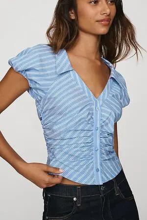 Maeve Ruched Short Sleeve Buttondown Shirt