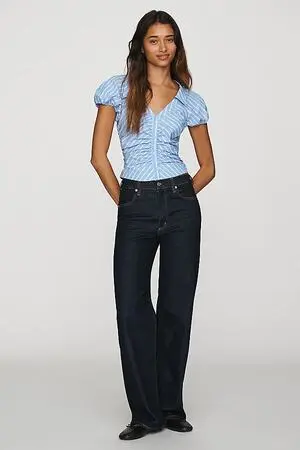 Maeve Ruched Short Sleeve Buttondown Shirt