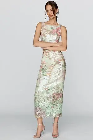 Bhldn Sequed Maxi Dress Green Pattern