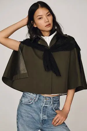 Anthropologie Lace Scarf Poncho Trench Coat Jacket - Moss