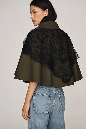Anthropologie Lace Scarf Poncho Trench Coat Jacket - Moss