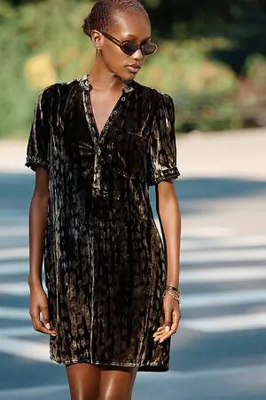 PILCRO Aly Velvet Puff-sleeve Mi Dress
