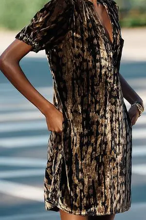 PILCRO Aly Velvet Puff-sleeve Mi Dress