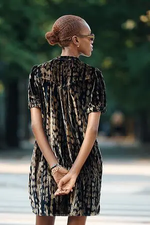 PILCRO Aly Velvet Puff-sleeve Mi Dress