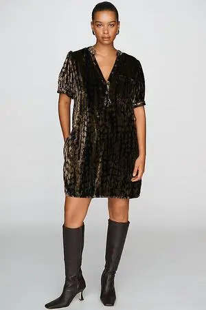 PILCRO Aly Velvet Puff-sleeve Mi Dress
