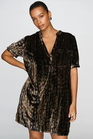 PILCRO Aly Velvet Puff-sleeve Mi Dress