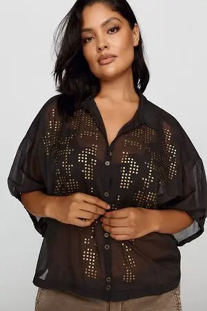PILCRO Qucy Sheer Studded Blouse - Black