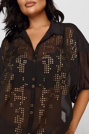 PILCRO Qucy Sheer Studded Blouse