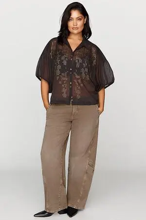PILCRO Qucy Sheer Studded Blouse