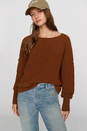 Anthropologie Wool Blend Off Shoulder Sweater - Cognac