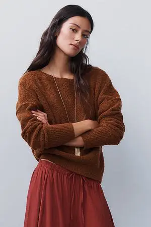 Anthropologie Wool Blend Off Shoulder Sweater - Cognac