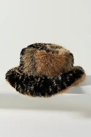 LUCKY ZONE Faux Fur Bucket Hat - Brown