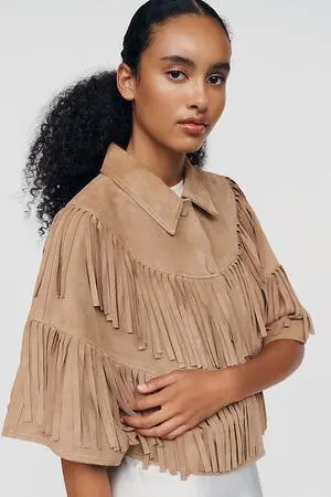 BERENICE Suede Frge Cape Jacket - Sand