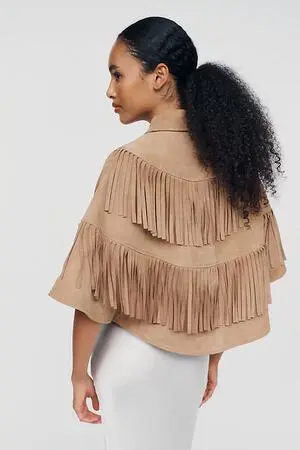 BERENICE Suede Frge Cape Jacket