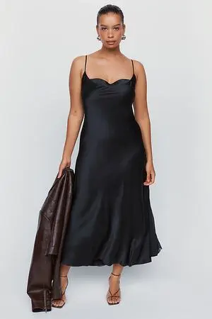 Anthropologie 100% Silk Midi Dress - Black