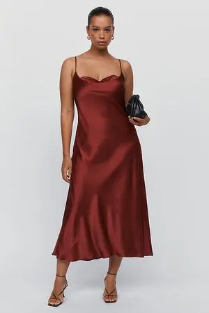 Anthropologie 100% Silk Midi Dress - Pomegranate