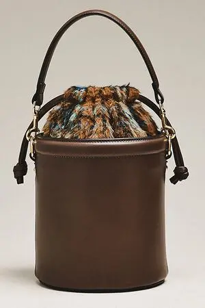 Maeve Faux Leather Cched Bucket Bag - Grey
