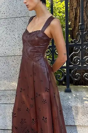 Maeve Jocelyn Faux Leather Cutwork Midi Dress