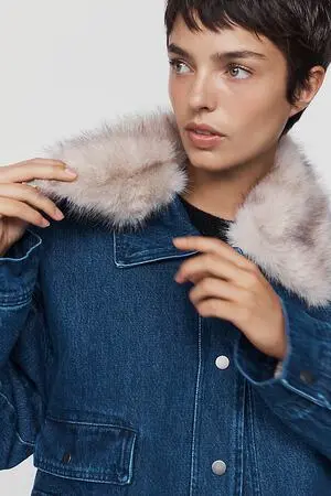 Maeve Denim Faux Fur Collar Barn Jacket