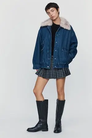 Maeve Denim Faux Fur Collar Barn Jacket