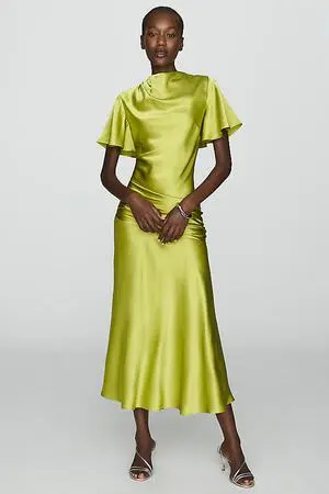 Anthropologie 100% Silk Midi Dress - Chartreuse