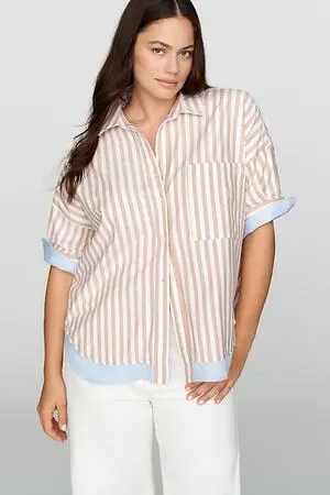 Maeve Mabel Contrast Boxy Oxford Shirt Top Neutral Pattern