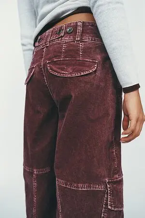 PILCRO Aero Corduroy Wide-leg Cargo Pants - Wine