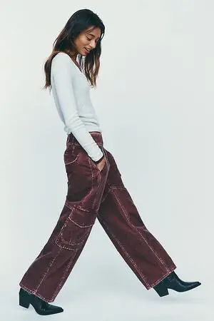 PILCRO Aero Corduroy Wide-leg Cargo Pants - Wine