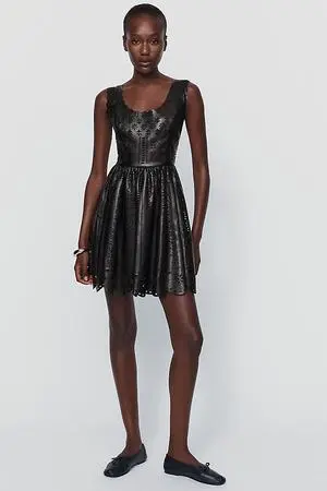 Anthropologie Maeve Faux Leather Cutwork Mi Dress
