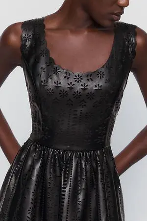 Anthropologie Maeve Faux Leather Cutwork Mi Dress