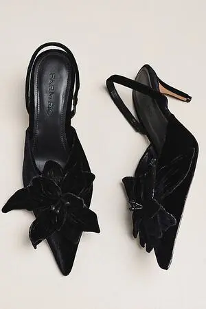 Farm Rio Flower Velvet Slgback Heels - Black