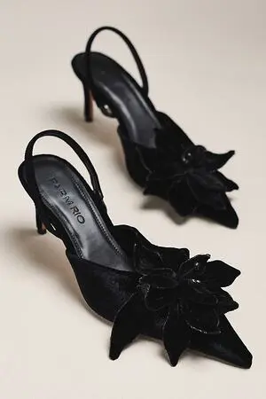 Farm Rio Flower Velvet Slgback Heels - Black