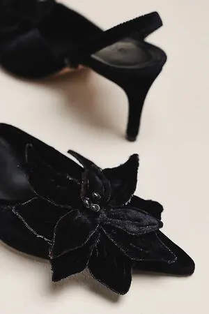 Farm Rio Flower Velvet Slgback Heels - Black