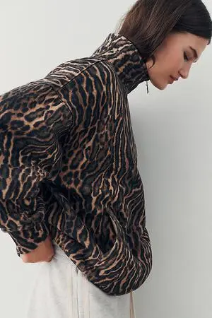 AFRM Cillian 100% Cotton Quarter-zip Pullover - Olive Leopard