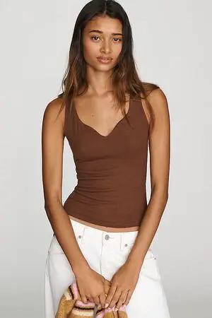 Anthropologie Curved V-neck Tank Top Brown