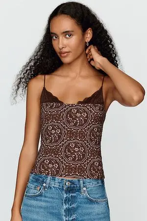 Anthropologie Peekaboo Tank Top - Brown Pattern