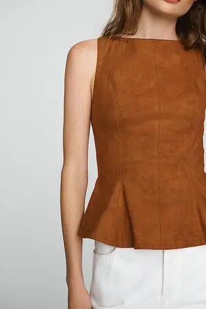 FLAT WHITE Faux Suede Peplum Top