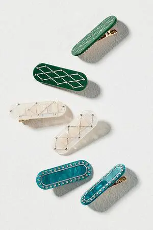 Anthropologie Mi Res Rhestone Hair Clips, Set Of 6 - Blue Multi