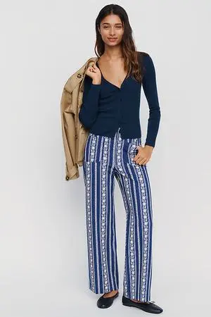 Maeve Colette High Rise Full Length Ponte Pants - Blue Pattern