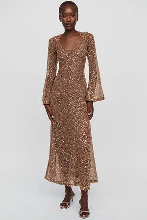 THE WOLF GANG Tierra Sequ Midi Dress - Chocolate