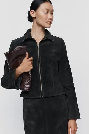 Avec Les Filles Suede Slim Jacket - Dark Green